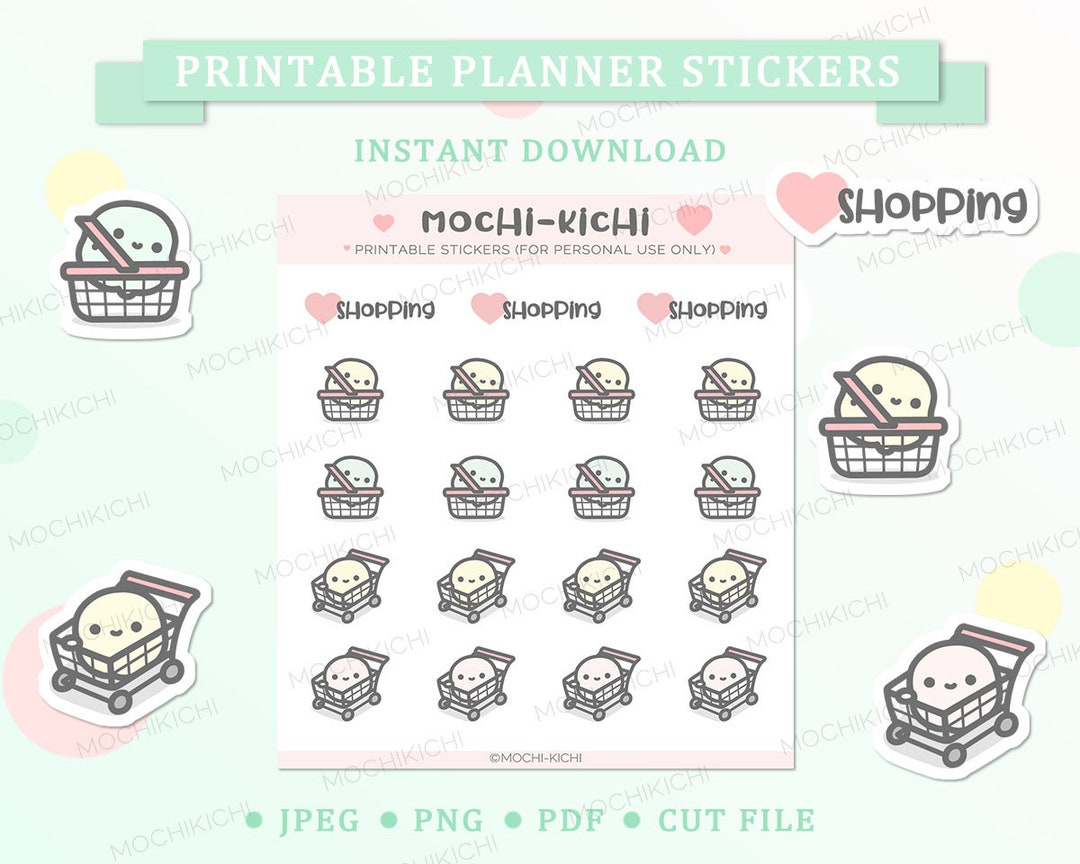 Cute Shopping Printable Planner Sticker/ Shopping Cart Printable ...