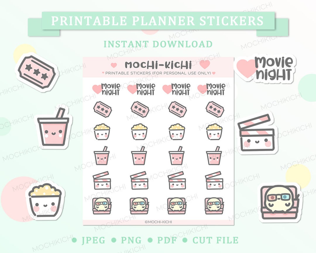 Cute Printable Movie Night Planner Sticker/ Movie Printable Planner ...