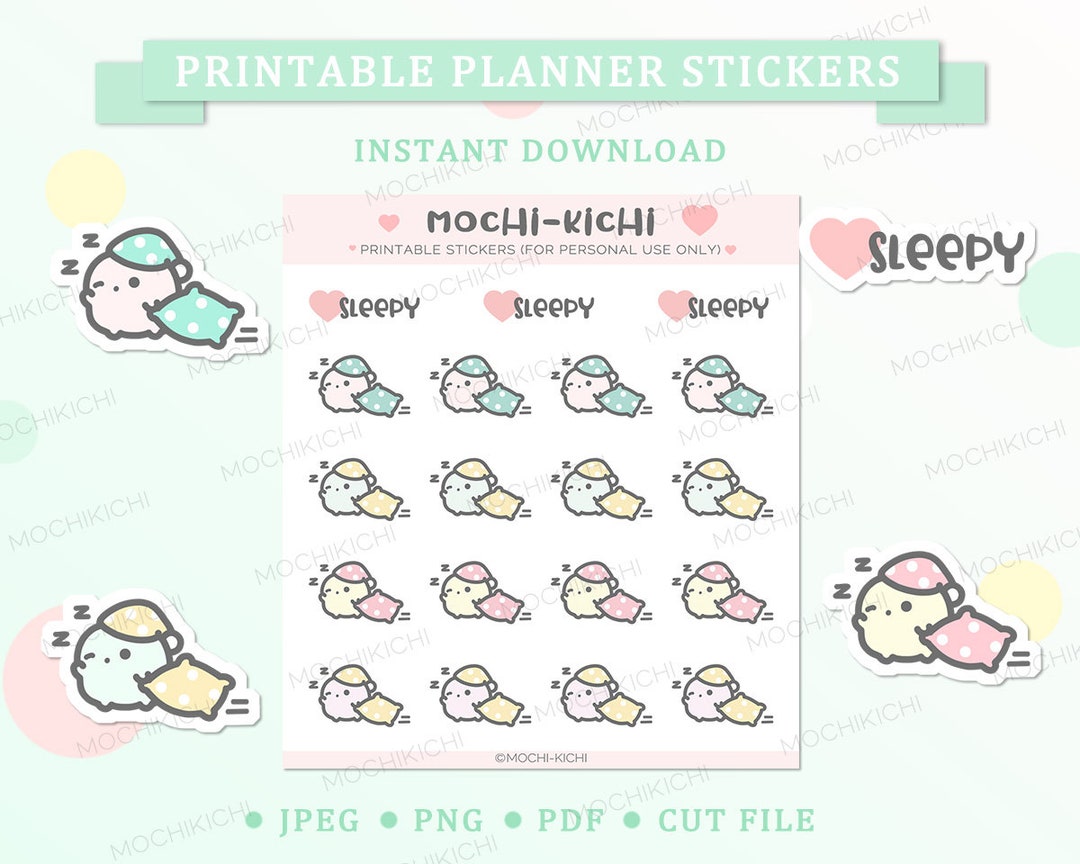 Cute Sleepy Printable Planner Sticker/ Bed Time Printable Planner ...