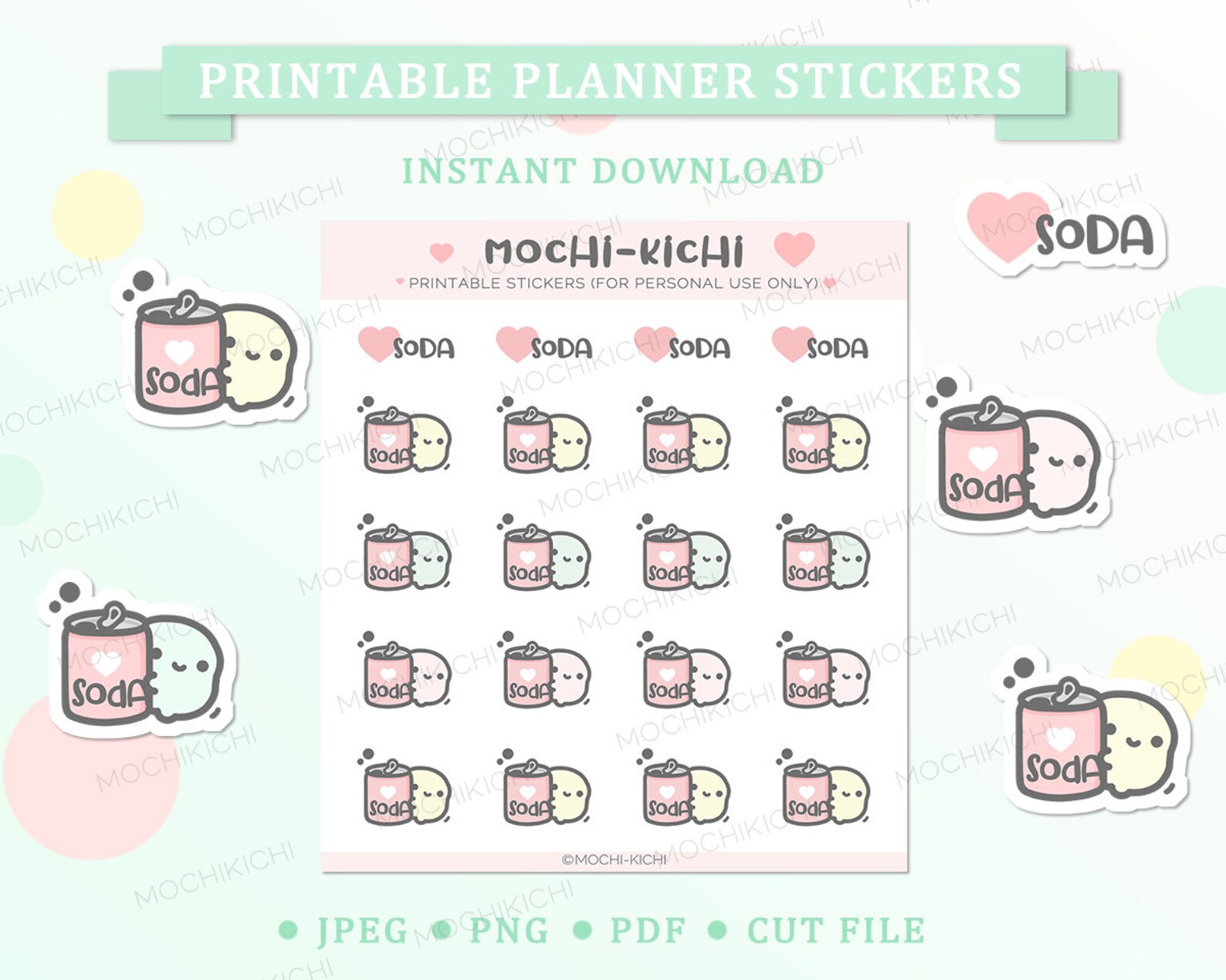 Cute Soda Printable Planner Sticker/ Soft Drinks Printable Planner ...