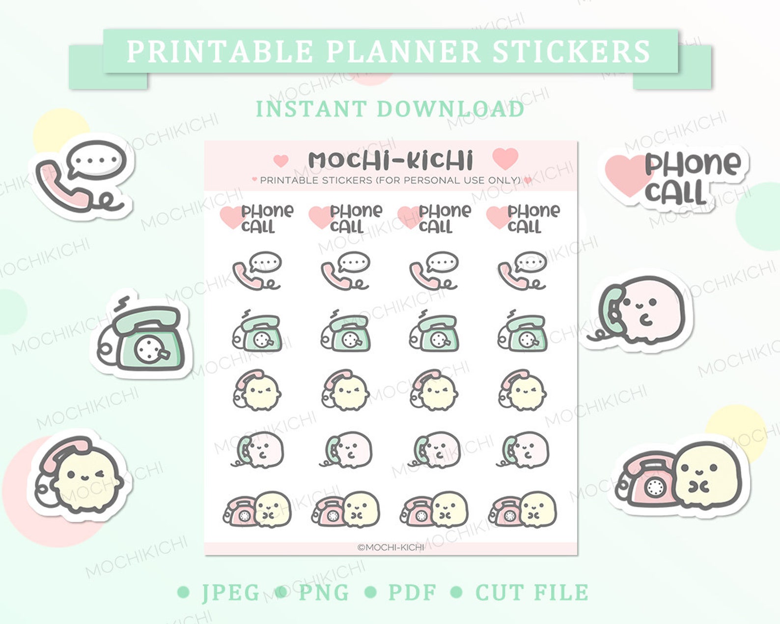 Cute Telephone Printable Planner Sticker/ Phone Call Printable Planner ...