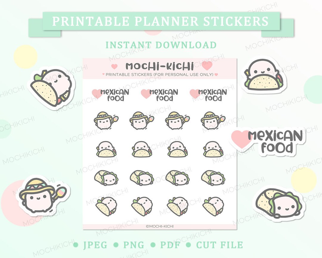 Cute Mexican Food Printable Planner Sticker/ Taco Printable Planner ...