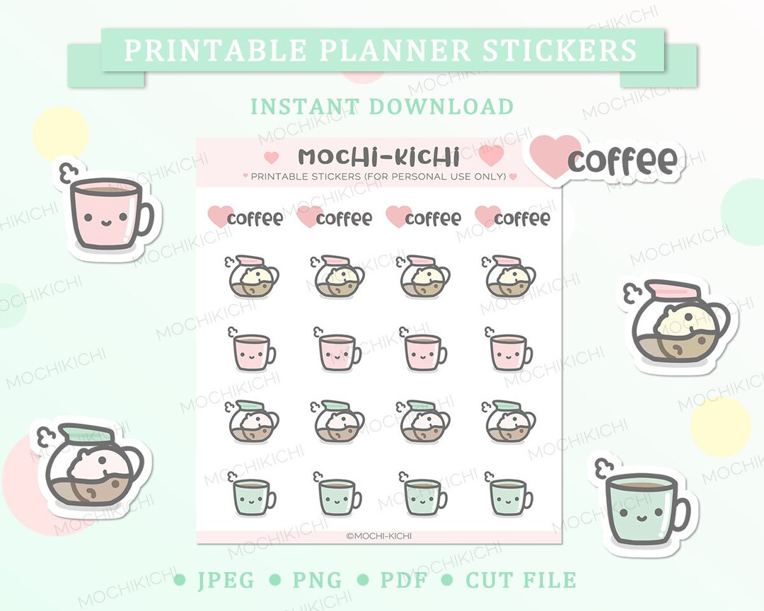 Cute Coffee Printable Planner Sticker/ Drinks Printable Planner Sticker ...