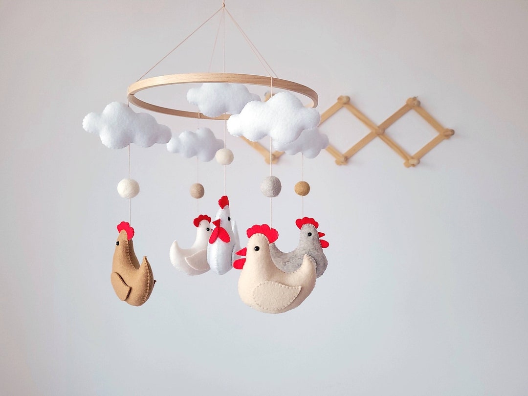 Chickens Nursery Mobile, Crib Mobile With Chicken and Rooster, Felt ...