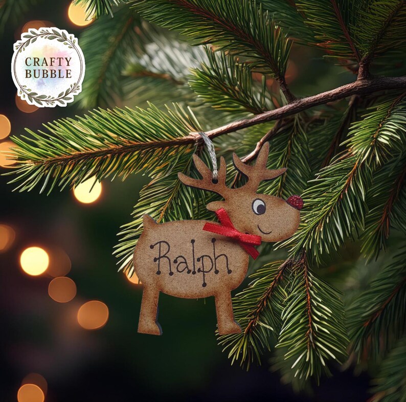 Personalised Wooden RUDOLPH REINDEER Christmas Tree Bauble Decoration ...