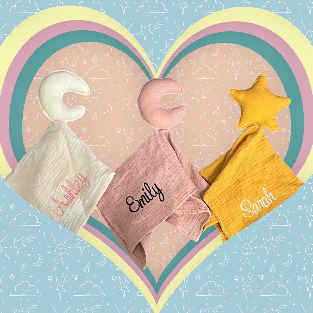 Baby Lovey, Personalized Lovey With Names, 100% Cotton Star Moon Lovey ...