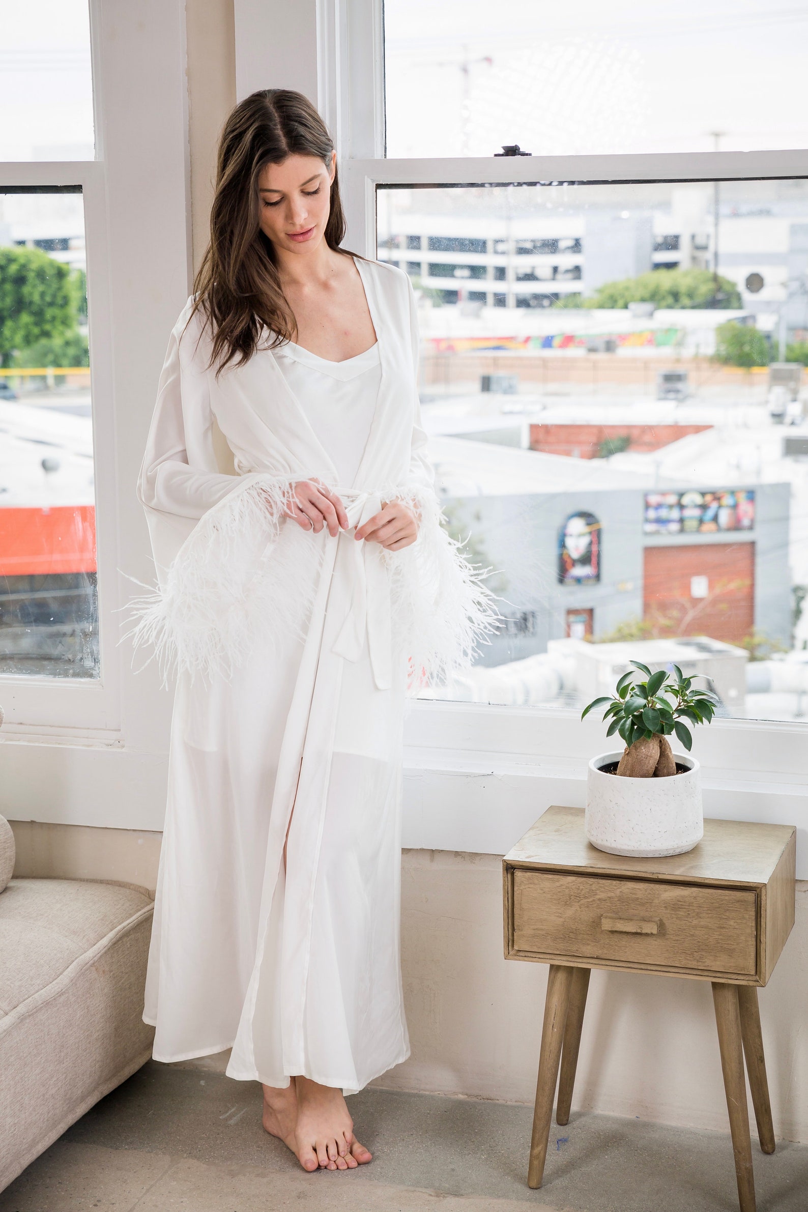 Long Feather Robe, White Robe for Bride, Wedding Robe, Bridal Shower ...
