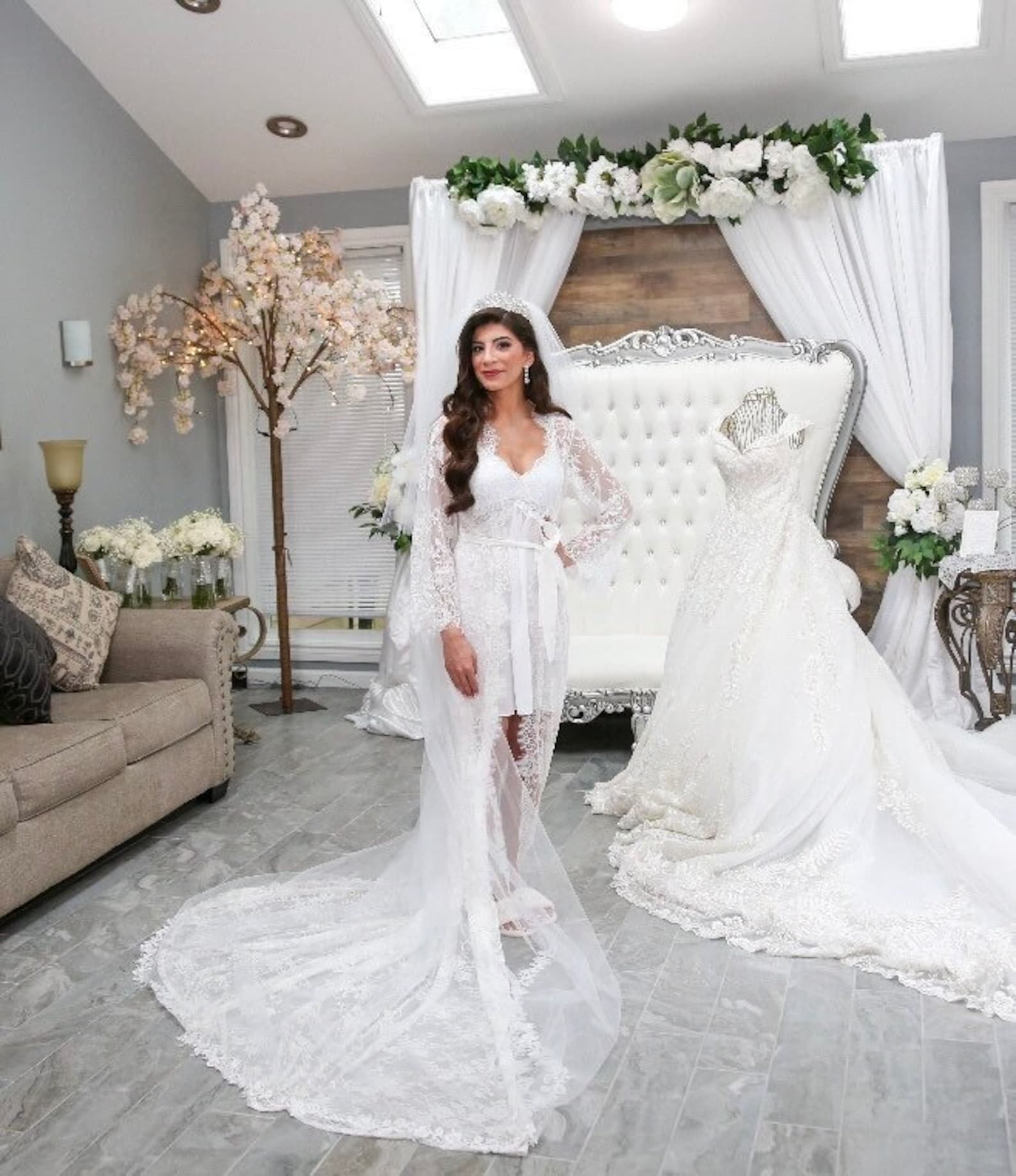 Lace Wedding Robe-bridal Robe-long Lace Robe With Train-bride - Etsy