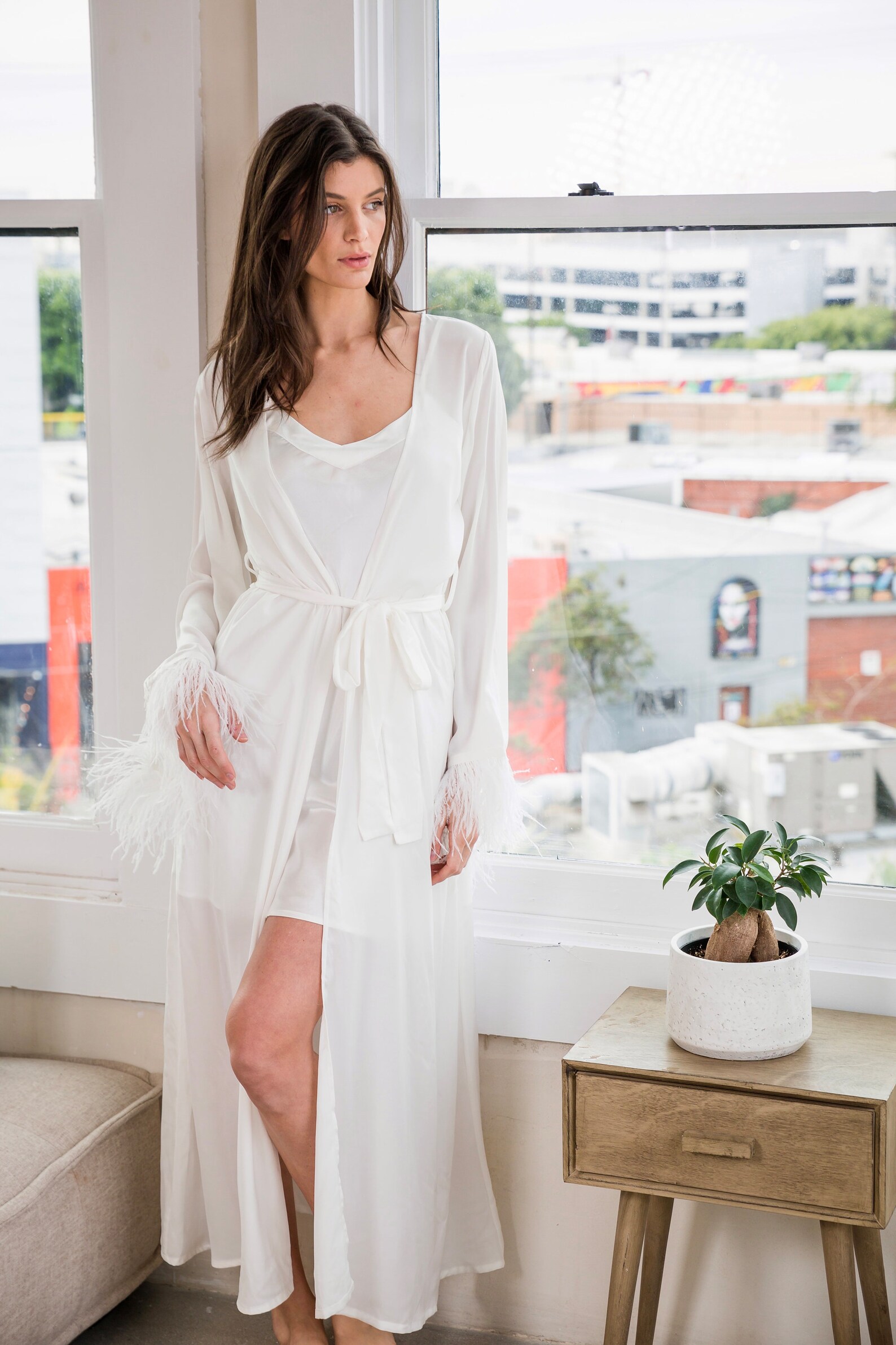 Long Feather Robe, White Robe for Bride, Wedding Robe, Bridal Shower ...