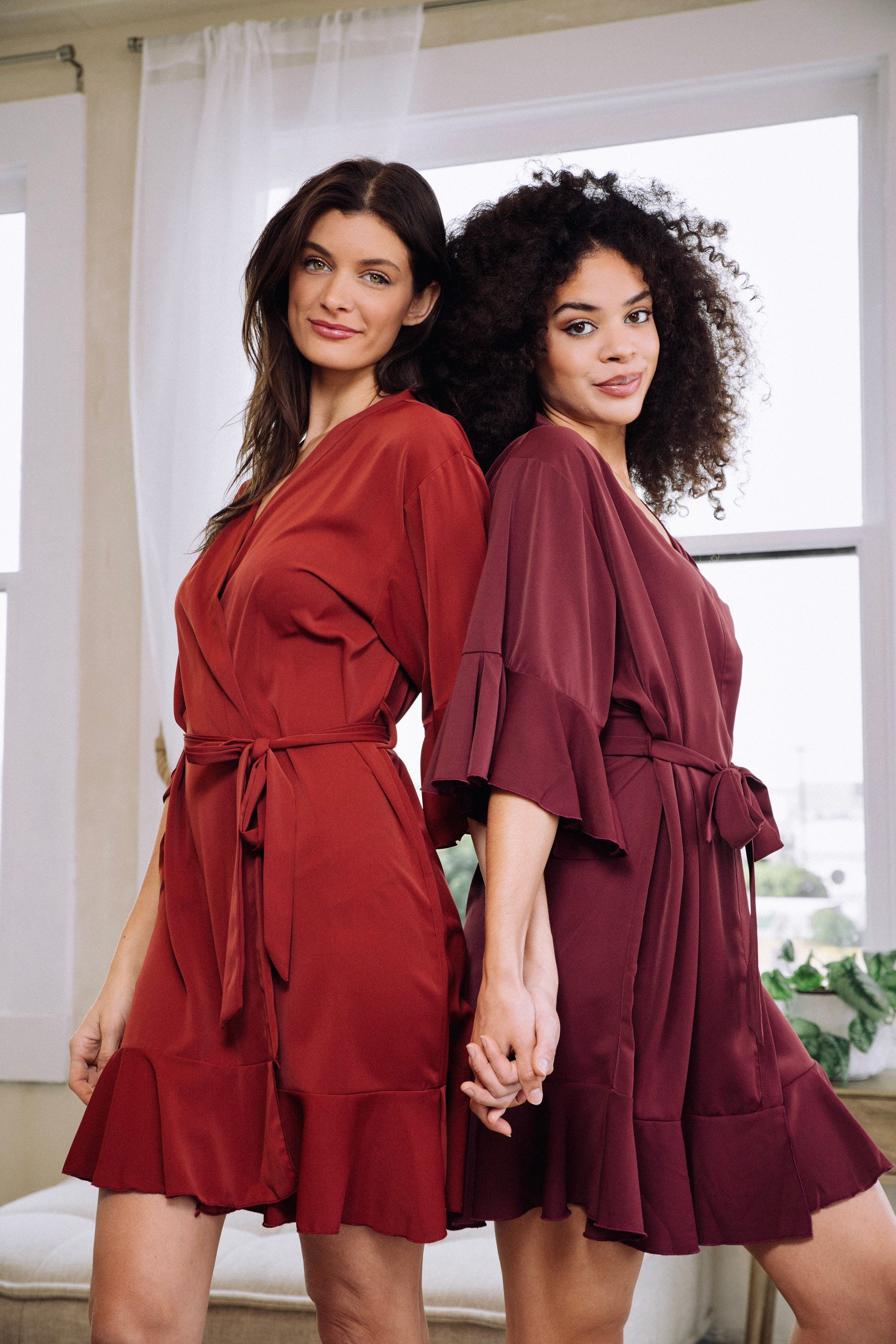 New Colors, Eucalyptus Wine Cinnamon Ruffle Bridesmaid Robes,satin ...