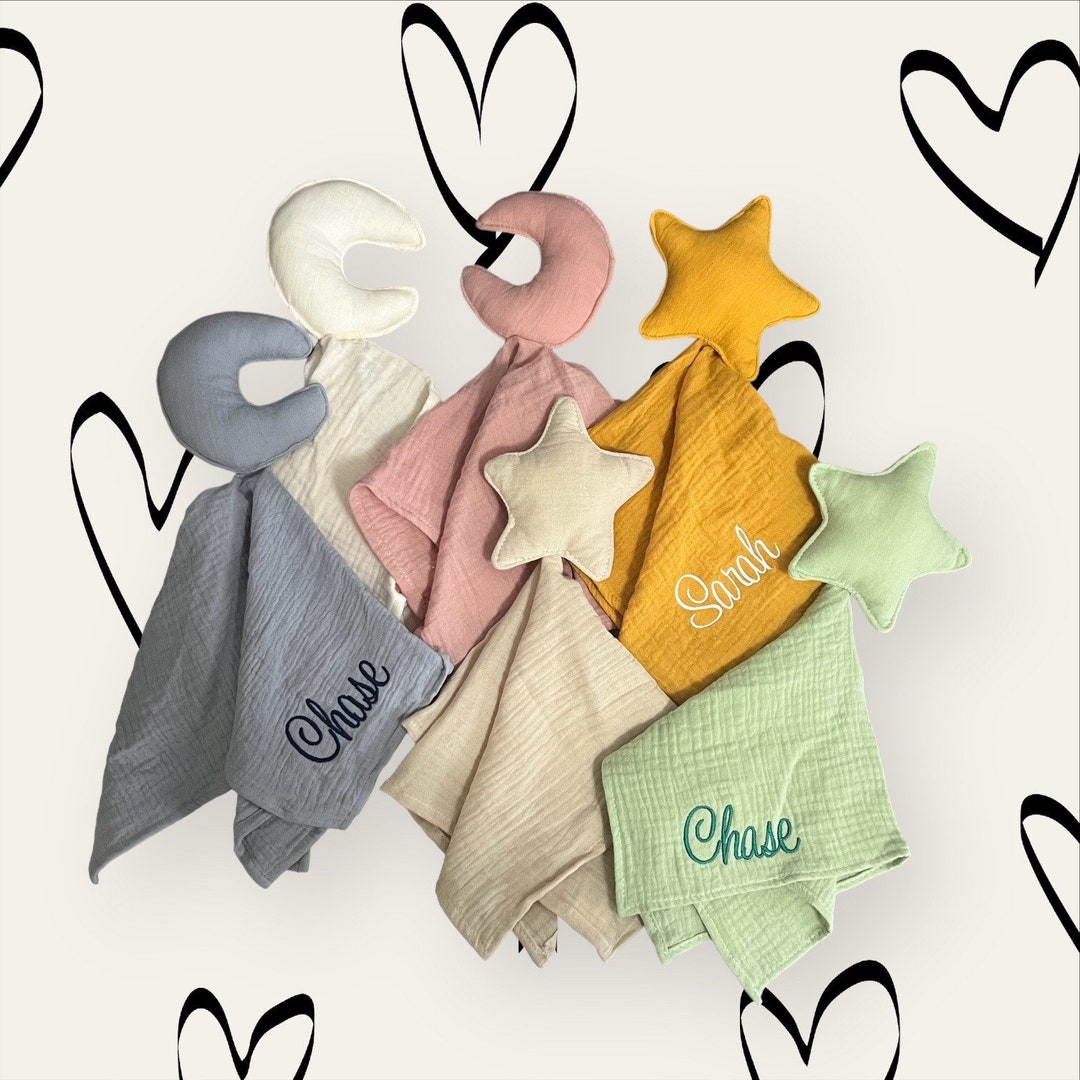 Baby Lovey, Embroidered Lovey With Names, 100% Cotton Star Moon Lovey ...