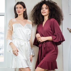 Ruffle Bridesmaid Bride Robes,chiffon Satin Robes,bridal Robes, Robe ...