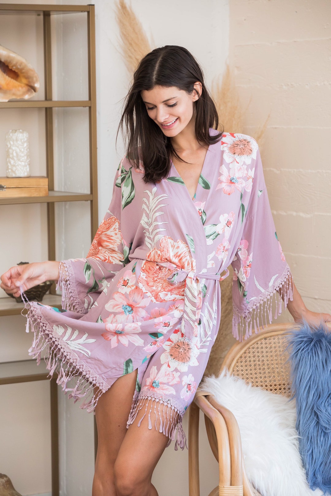 Bridal Floral Robes-tassle Robes With Fringes-cotton Robes-bridesmaid ...