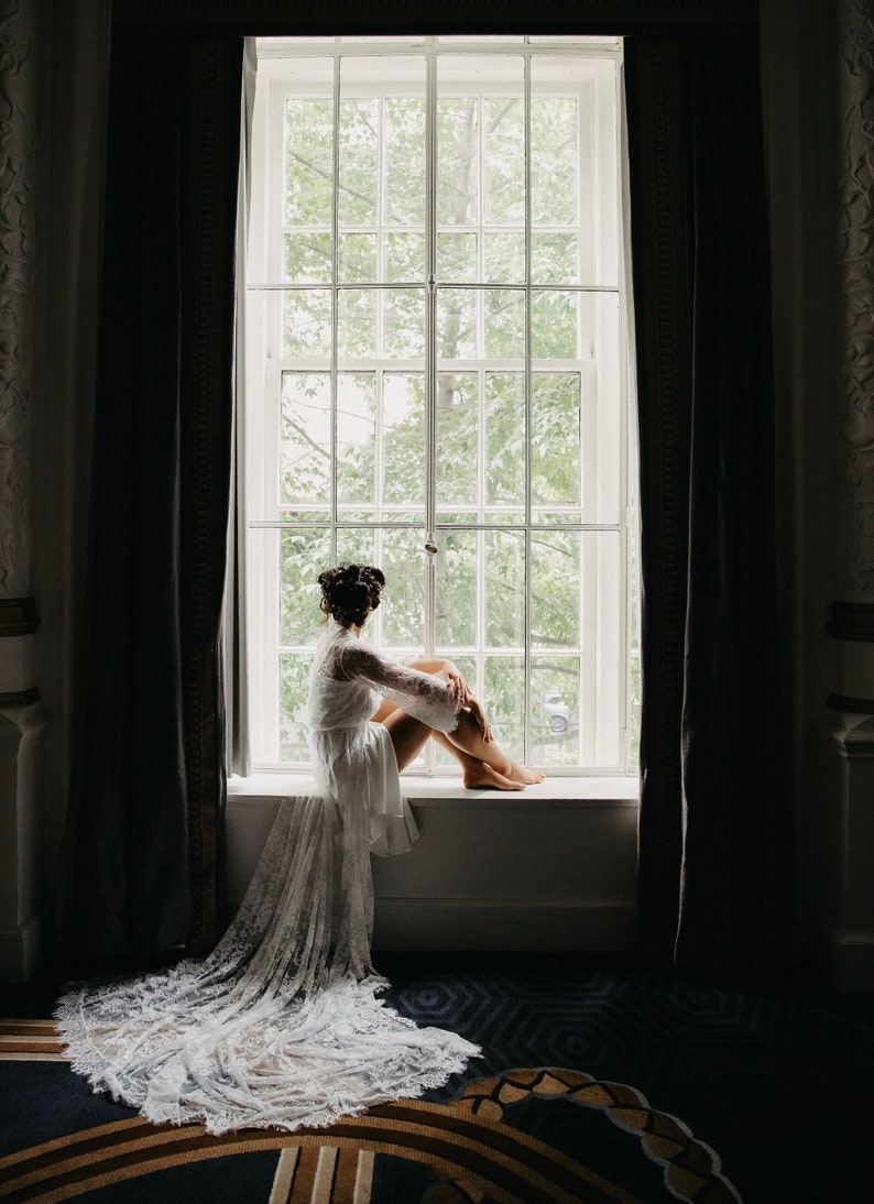 Lace Wedding Robe-bridal Robe-long Lace Robe With Train-bride - Etsy