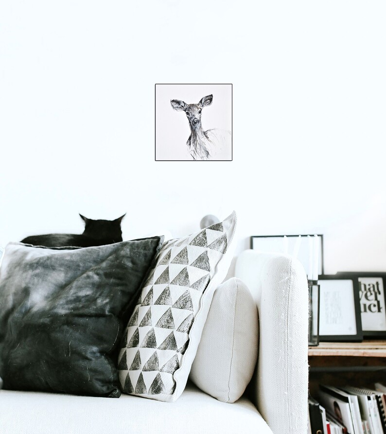 Original Sketch of Doe, Charcoal Drawing, Doe Portrait, Wildlife Art ...