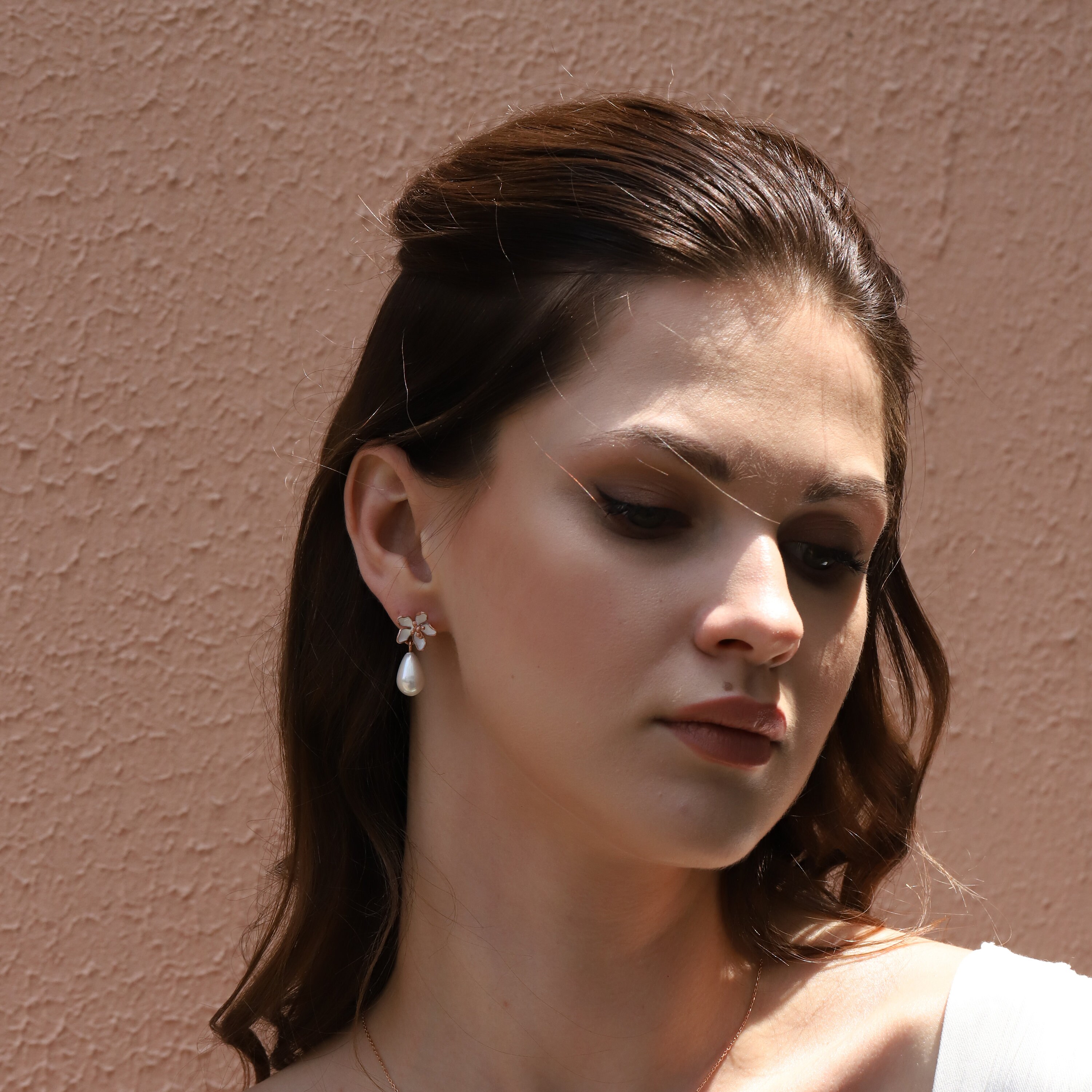 Almond Blossom Flower Earrings With Drop Pearl, 925 Sterling Silver ...