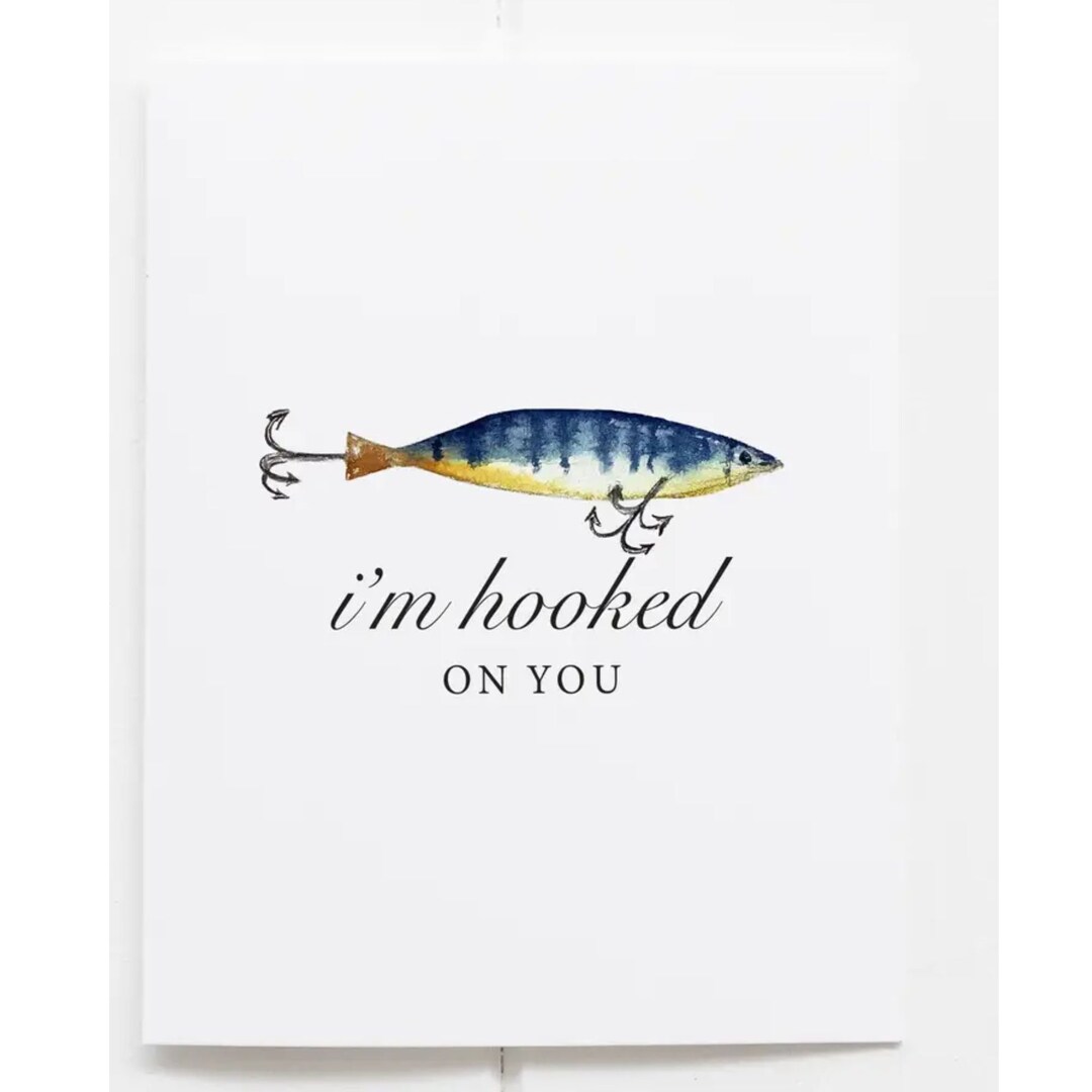 Fishing Lure Greeting Card I'm Hooked on You - Valentines Day Card ...