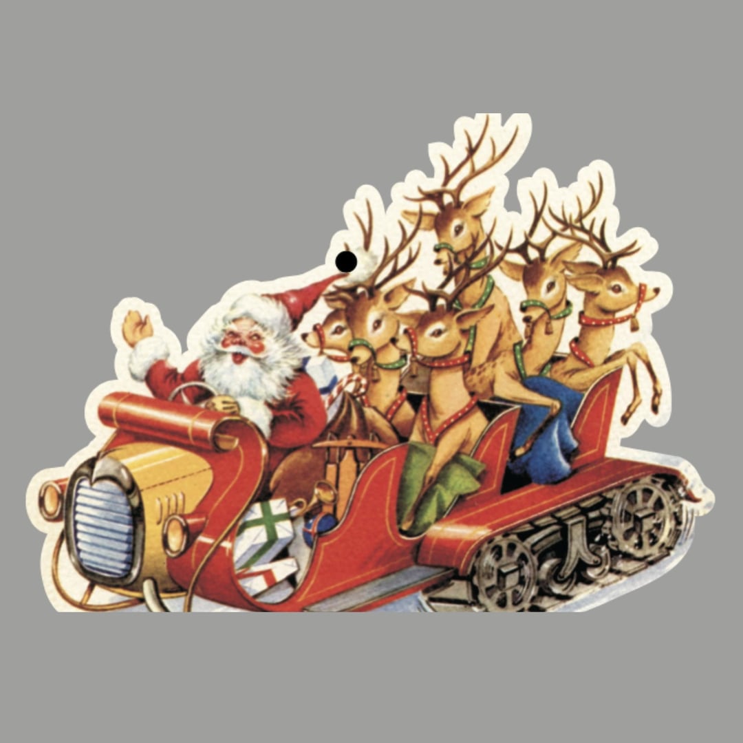 Santa and Reindeer in Sleigh Christmas Ornament Vintage Christmas ...