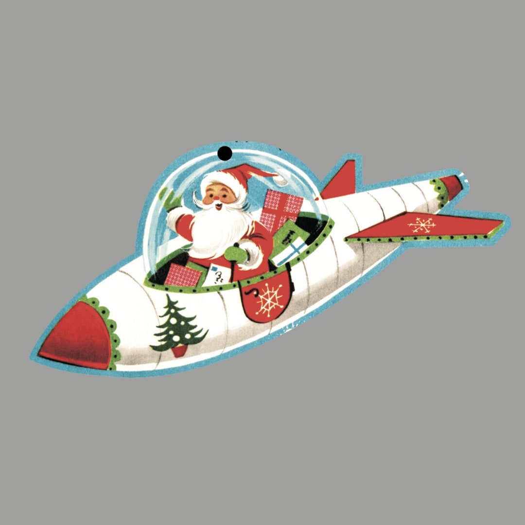 Holiday Santa in Spaceship Wood Ornament - Vintage Christmas ...
