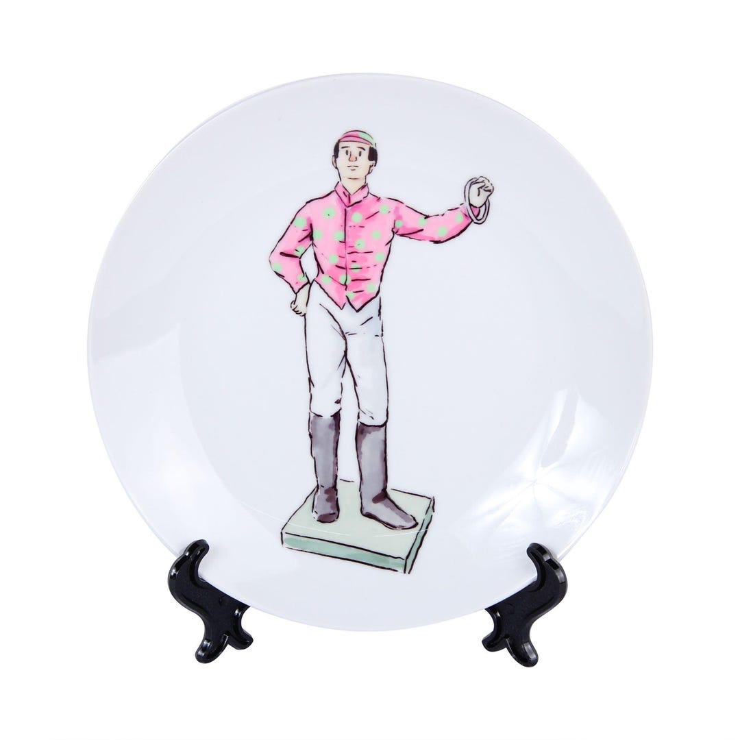 Derby Plate - Pink Standing Jockey Ceramic Plate - Derby Party Hostess ...