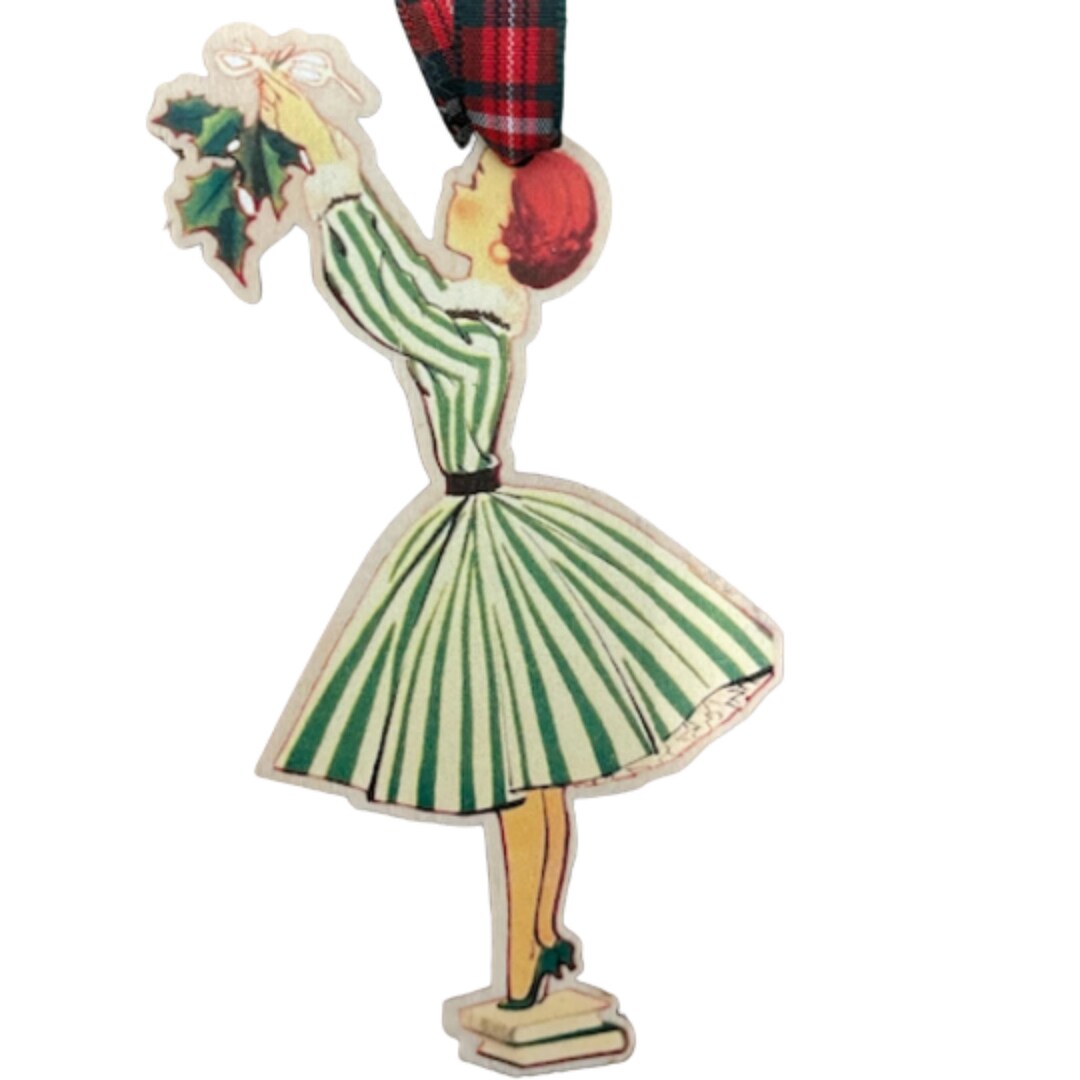Vintage Mistletoe Woman Wood Ornament - Santa Claus - Holiday Gifts ...