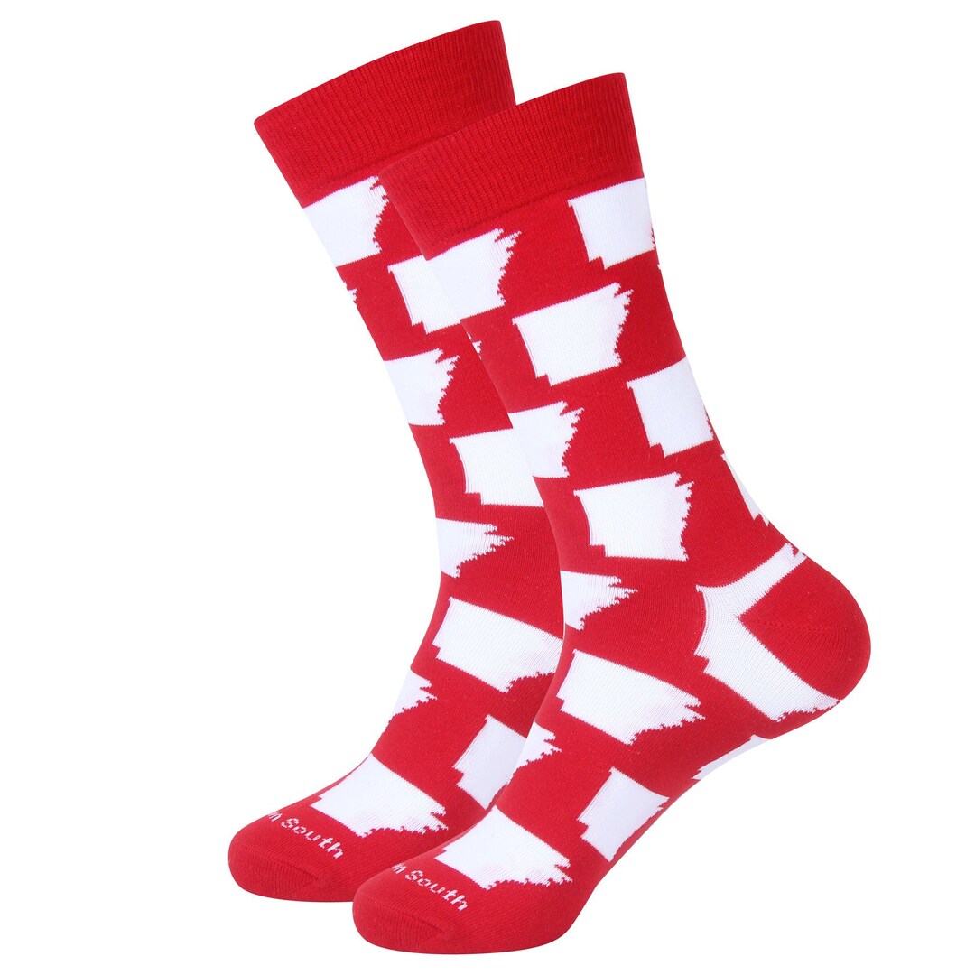 Arkansas Socks - Red/white Arkansas Shape Socks - Arkansas Fans ...