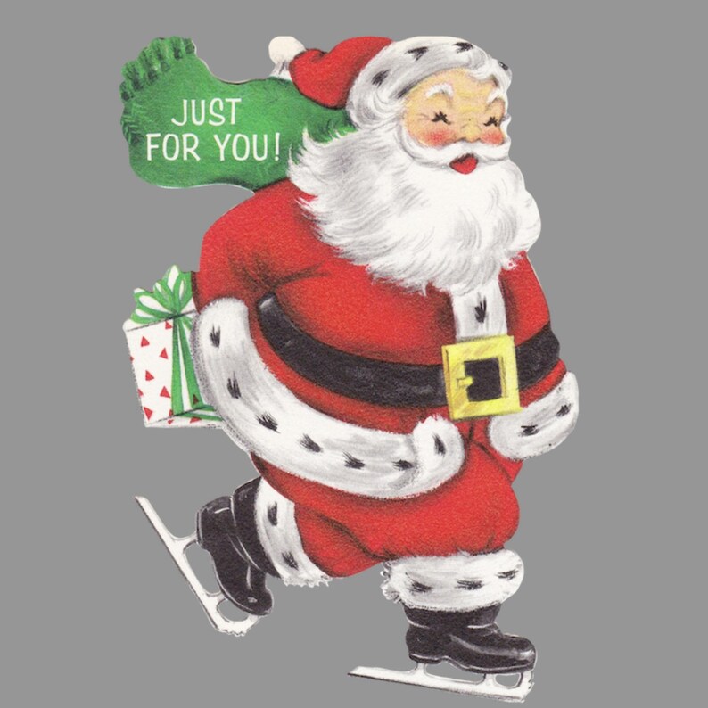 Santa Ice Skating Wood Ornament - Vintage Christmas - Holiday Ornament ...