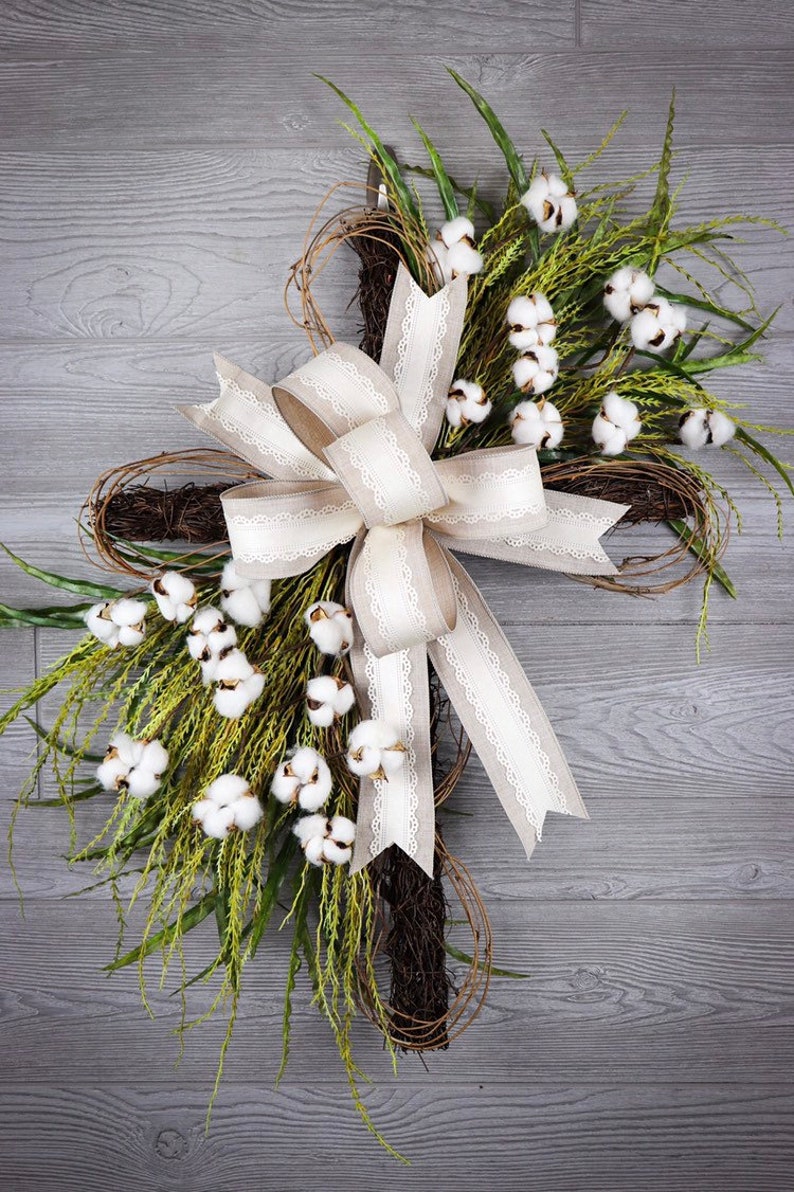 Cross Wreath Cotton Wreath Front Door Wreath - Etsy