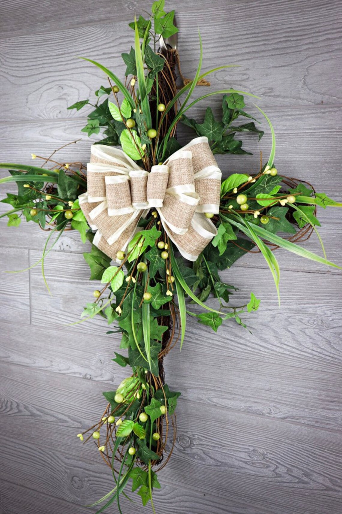 Wreath Cross Greenery Wreath Front Door Wreath | Etsy