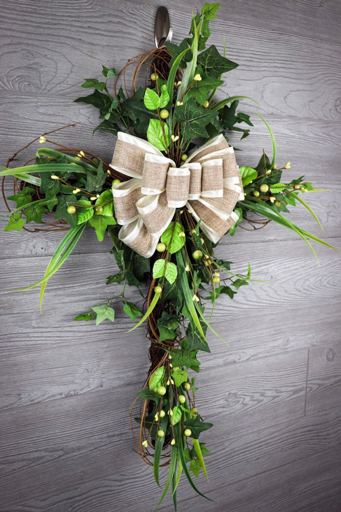 Wreath Cross, Greenery Wreath, Front Door Wreath - Etsy