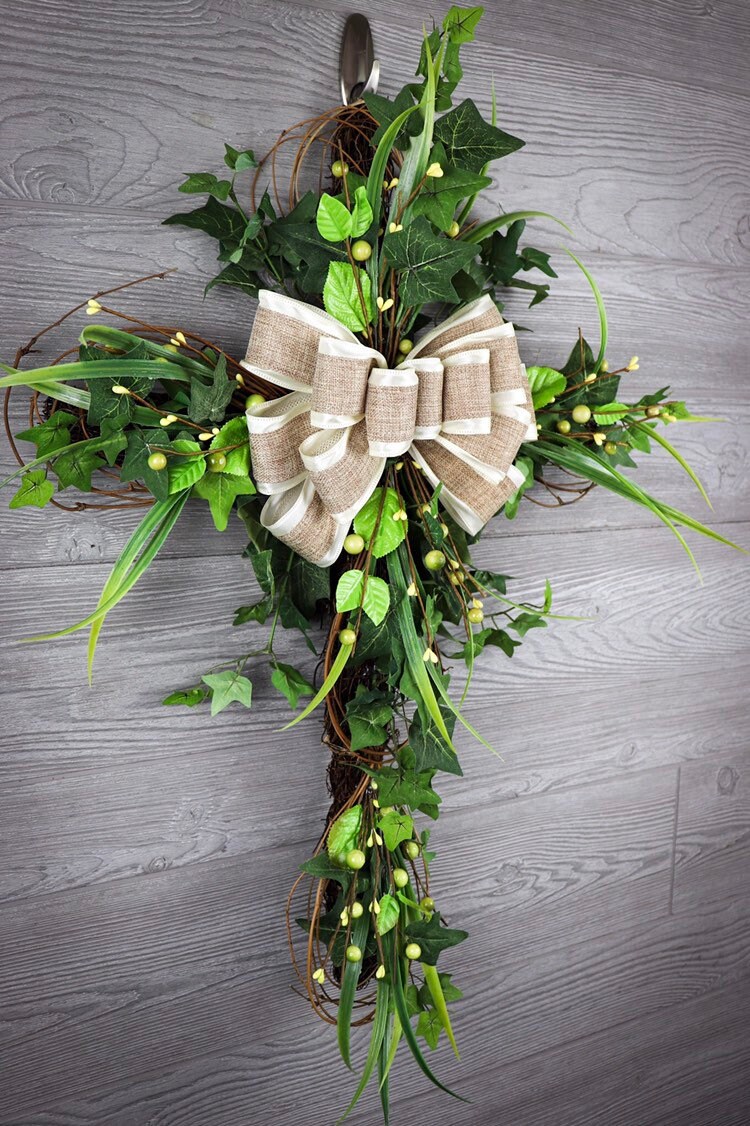 Wreath Cross Greenery Wreath Front Door Wreath - Etsy