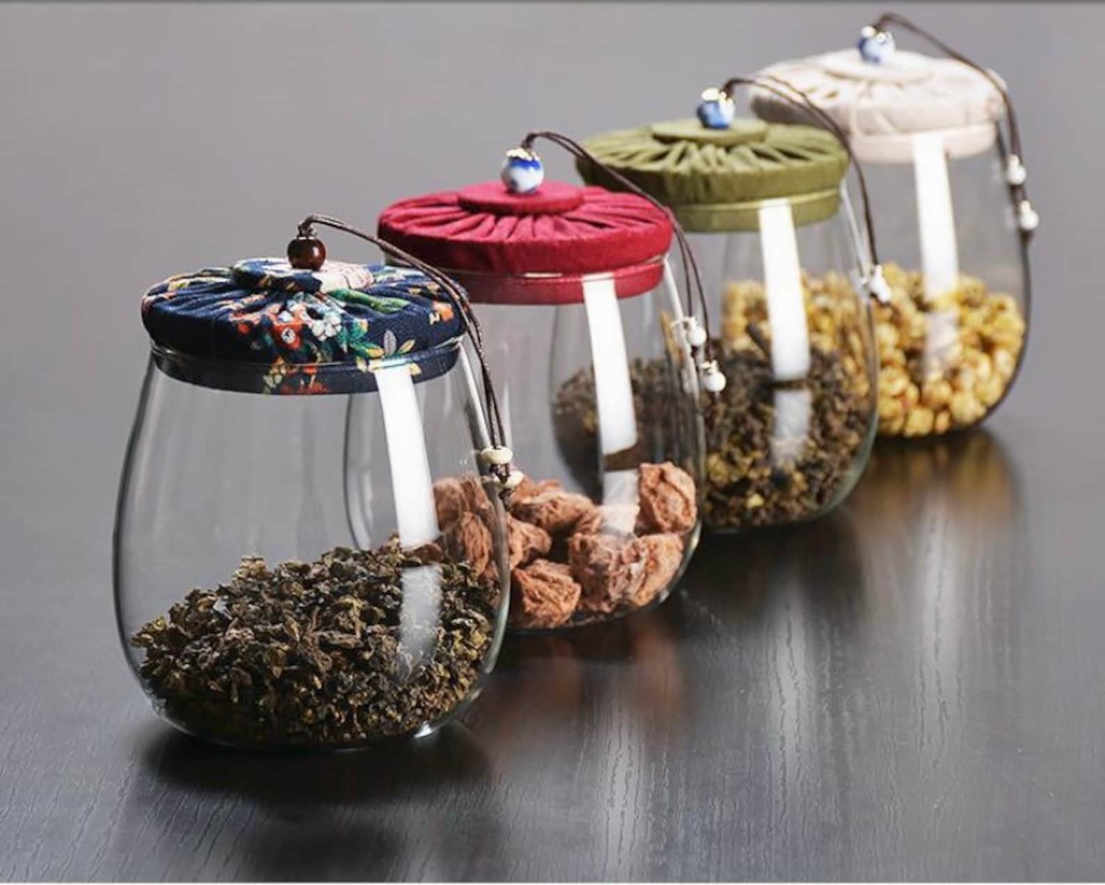 Tea leaf container set/coffee glass tea container with | Etsy