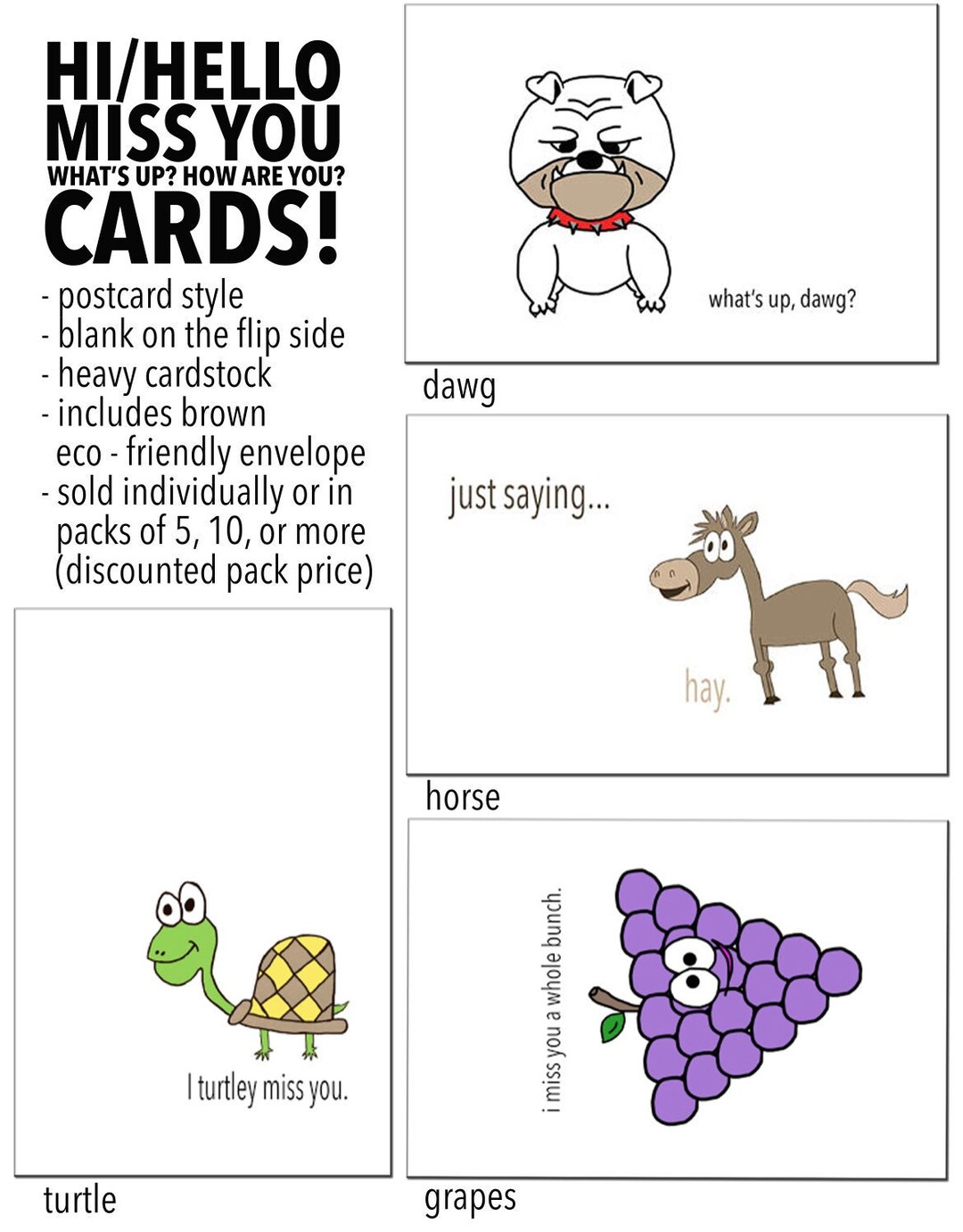 Hi / Hey / Hello / How Are You / Miss You Greetings Cards -- Handmade ...