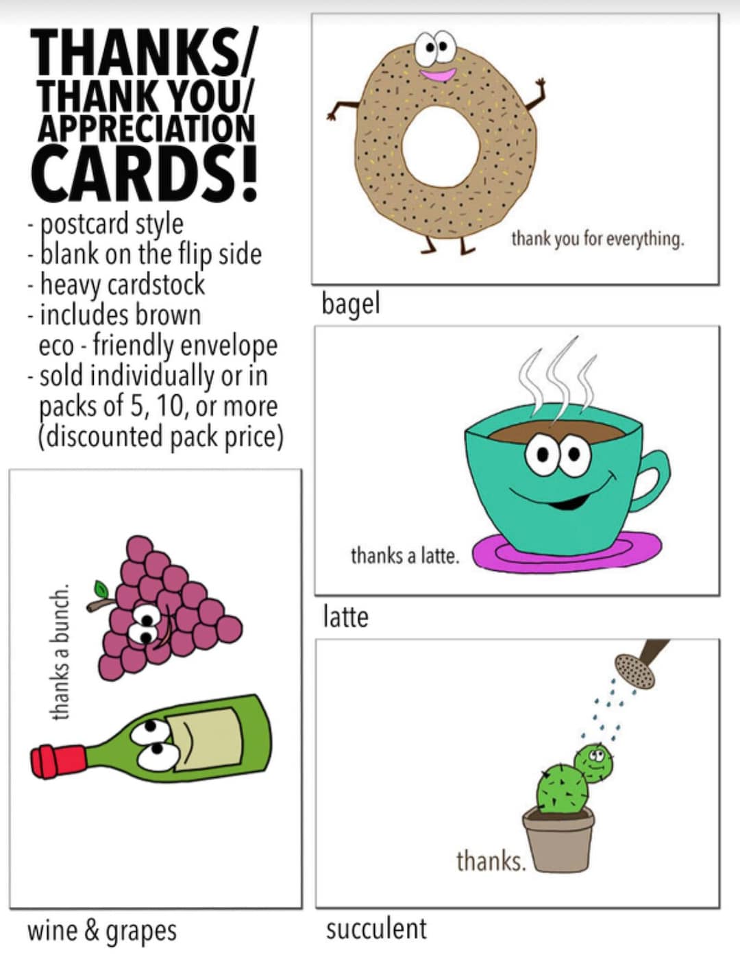 Thanks / Appreciation -- Handmade Thank You Card -- Bagel, Wine ...