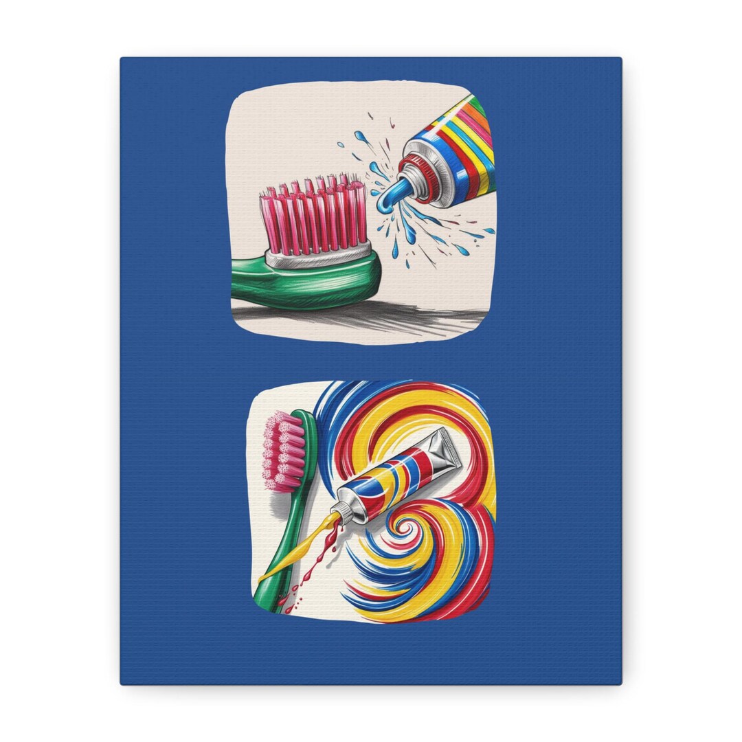 Colorful Toothbrush and Toothpaste Art, Bathroom Wall Decor, Dental ...