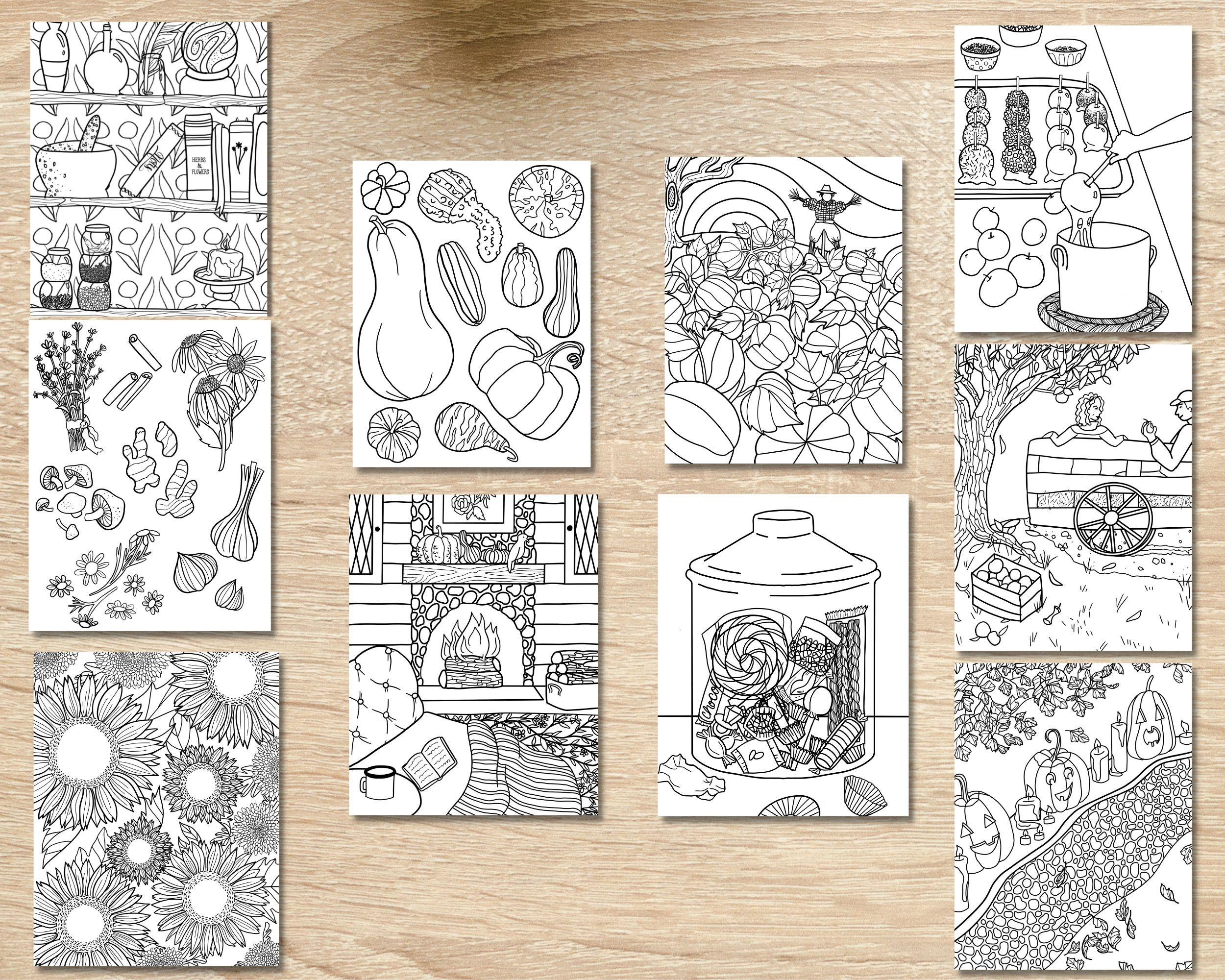 Halloween Coloring Pages Bundle, Printable Fall Coloring Book, Autumn ...