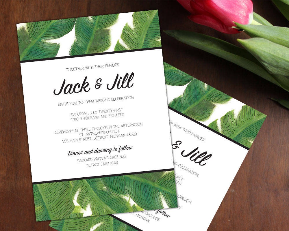 Banana Leaf Print Wedding Invitation Kit - RSVP, Save the Date, Thank ...
