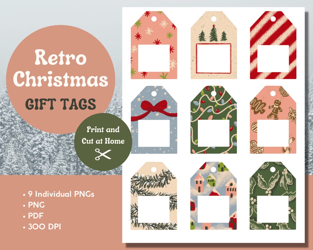 Retro Christmas Gift Tags, Printable Christmas Labels, Christmas Favors ...