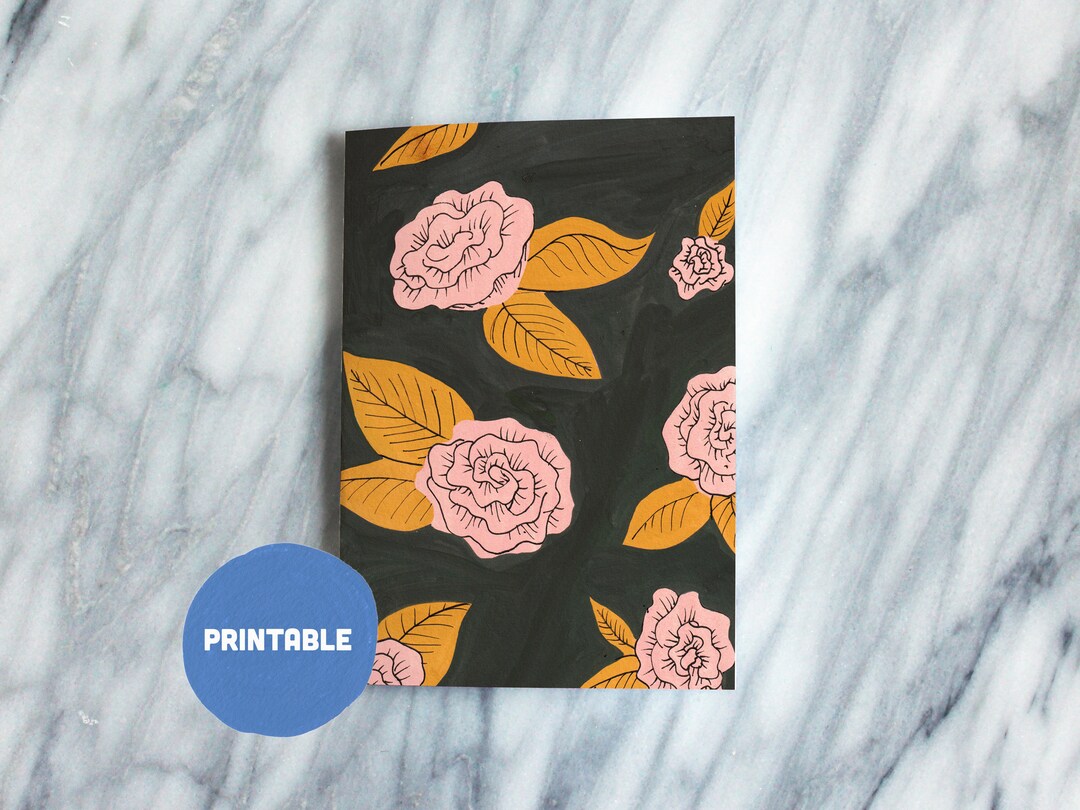 Rose Pattern Printable Greeting Card//blank Inside//general Greeting ...