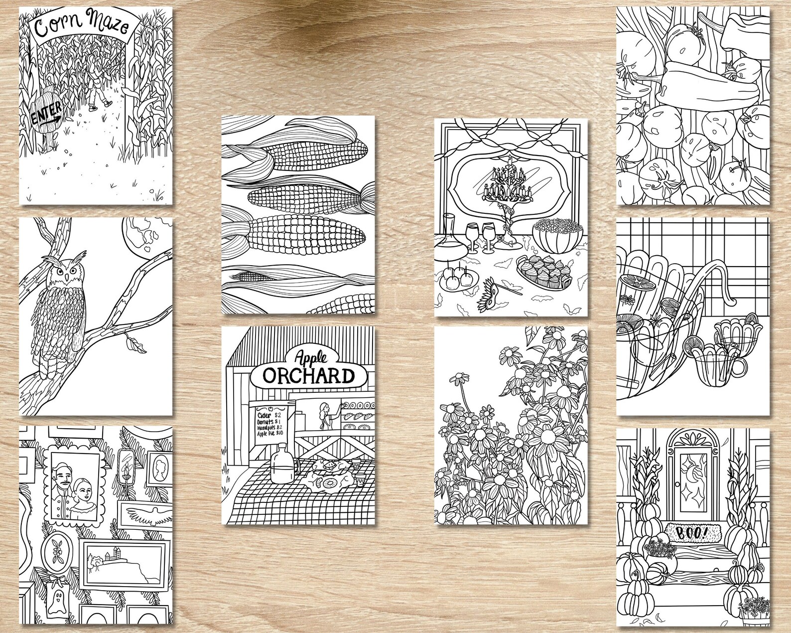 Halloween Coloring Pages Bundle, Printable Fall Coloring Book, Autumn ...