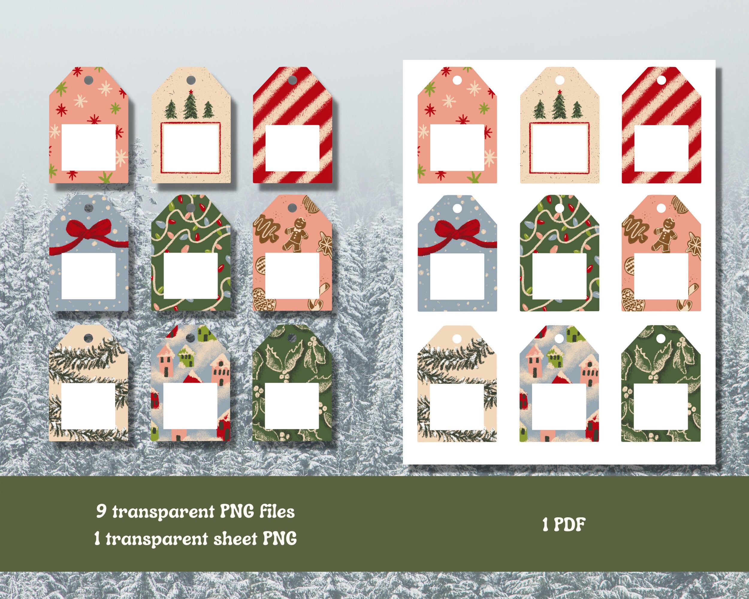 Retro Christmas Gift Tags, Printable Christmas Labels, Christmas Favors ...