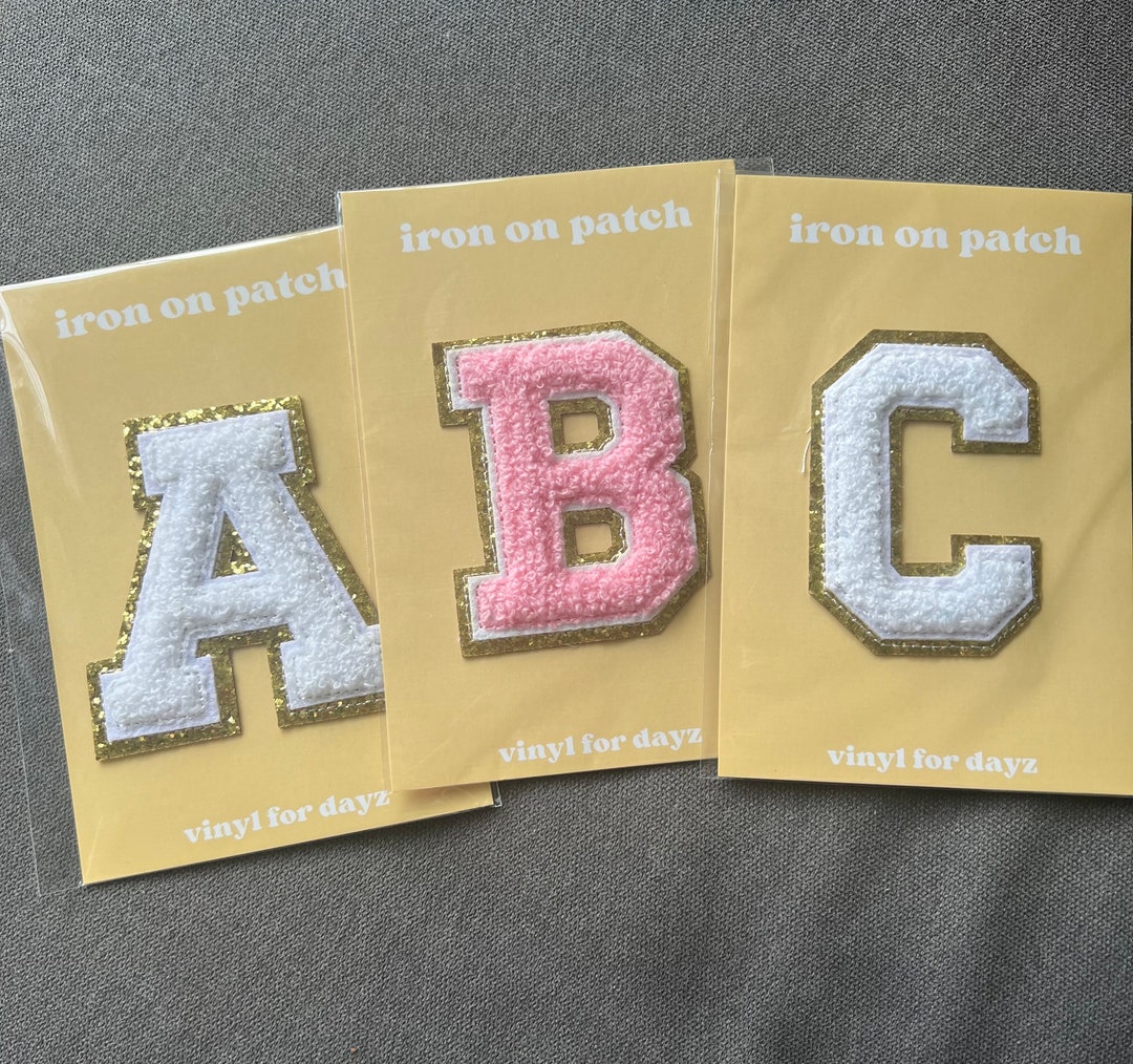 Fuzzy Iron on Alphabet Patches Chenille Gold Glitter Border - Etsy