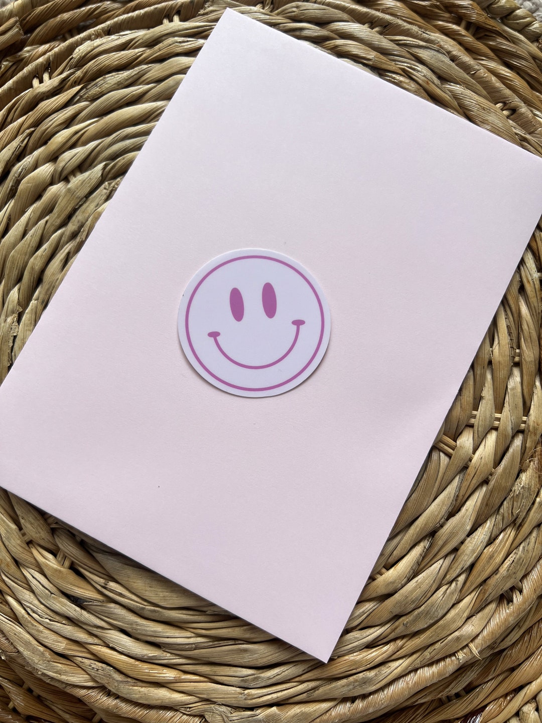 Pink Happy Face Sticker, Be Happy Sticker, Trendy Hippy Smile Face ...