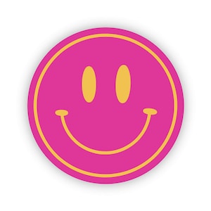 Hot Pink Happy Face Sticker, Be Happy Sticker, Trendy Hippy Smile Face ...