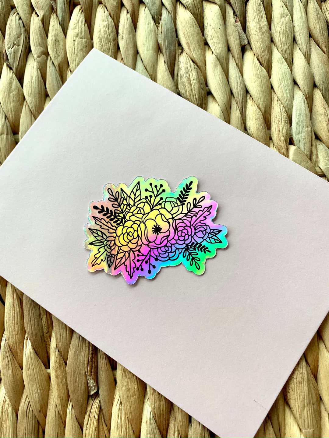 Holographic Flower Bundle Sticker Flower Sticker Waterproof - Etsy