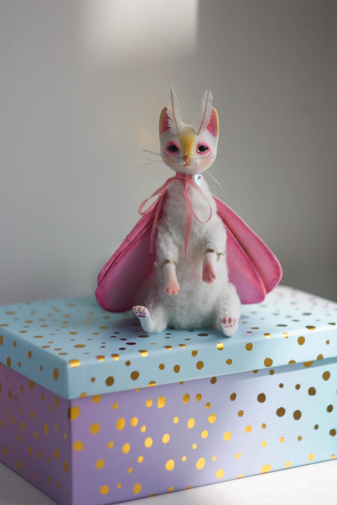 White Fluffy Cat Art Doll, Little Cute Moth-cat, Fantasy Cat Doll ...