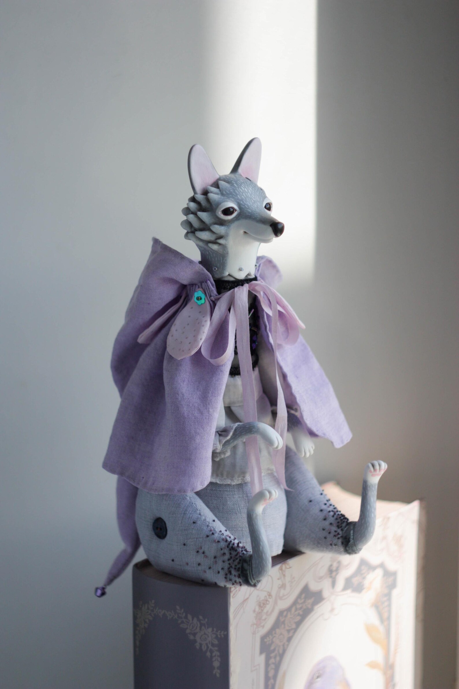 Gray Wolf Art Doll, Fantasy Wolf Doll in Lilac Cape, Cute Animal ...