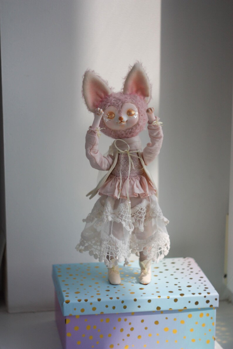 OOAK Pink Fox Art Doll: Poseable Fantasy Animal Figurine - Etsy