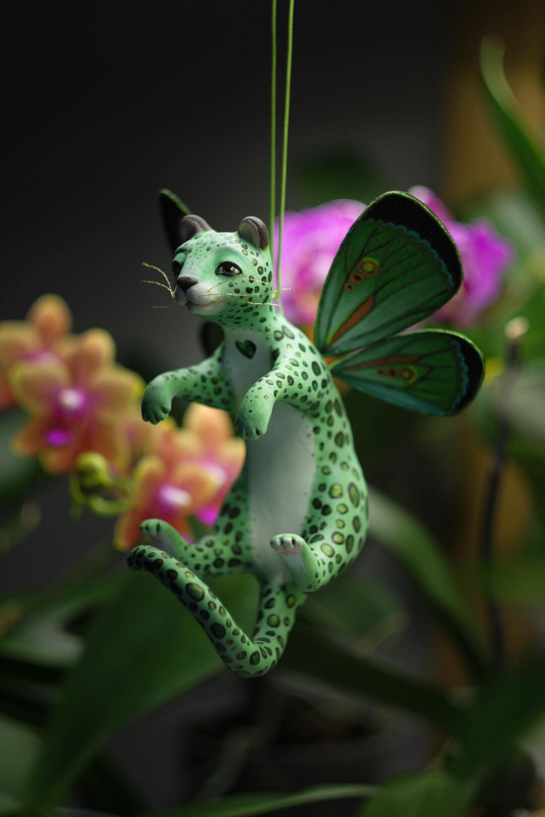 OOAK Flying Leopard Figurine, Fantasy Green Spotted Cat Sculpture - Etsy