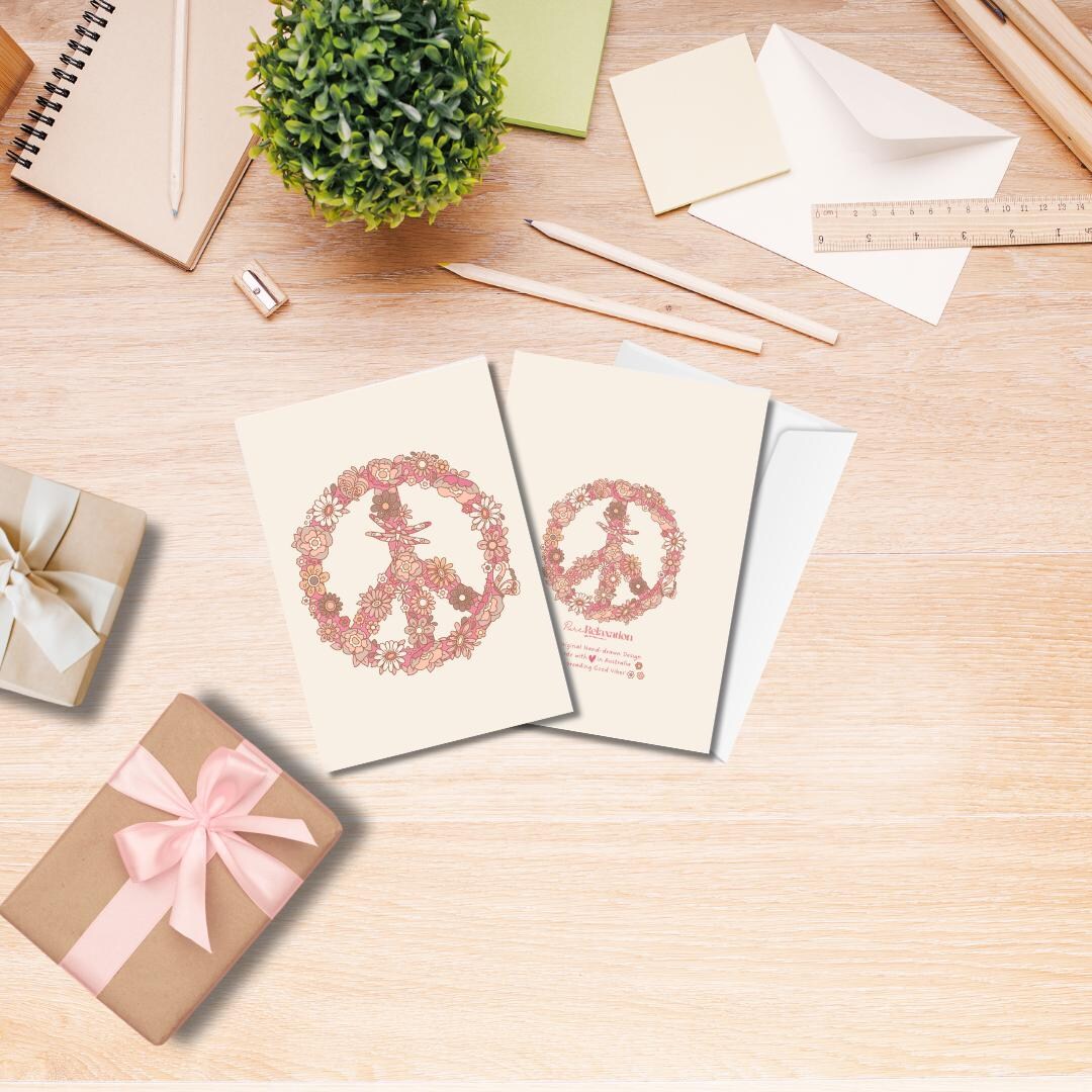 Hand-drawn Peace Symbol Cards - Boho Rose Palette - Pack of 10 - Eco ...